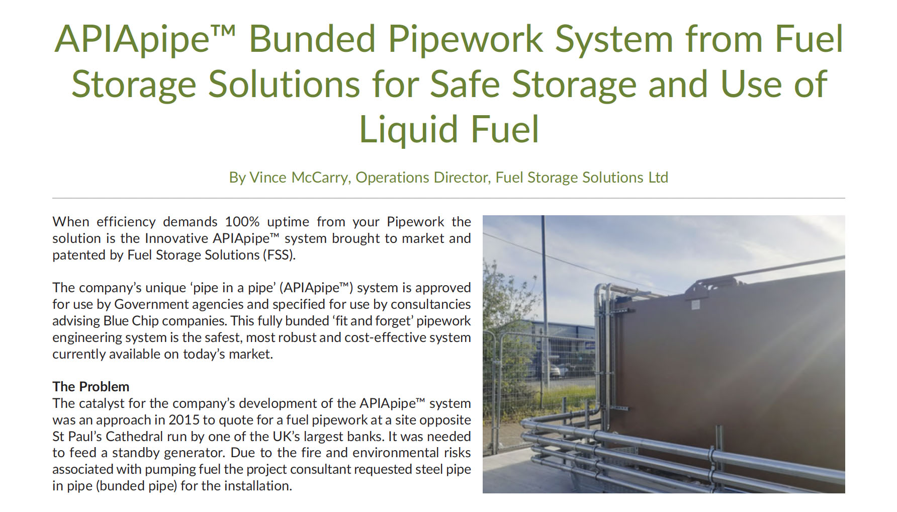 Our Award Winning APIApipe™ featured in the The Bulletin published by APEA